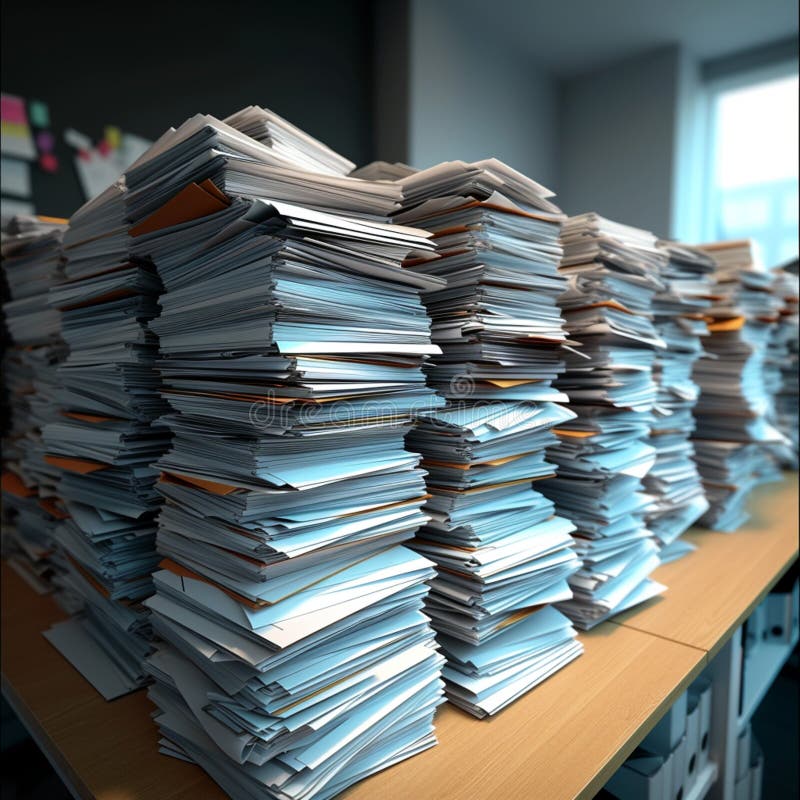 Workplace Efficiency Piles of Paper Documents, Organized Office ...