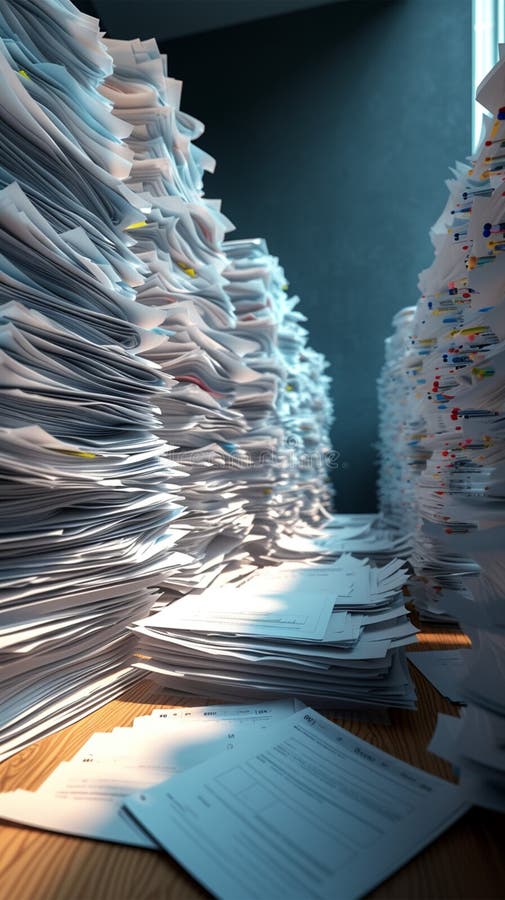 Workplace Efficiency Piles of Paper Documents, Organized Office ...