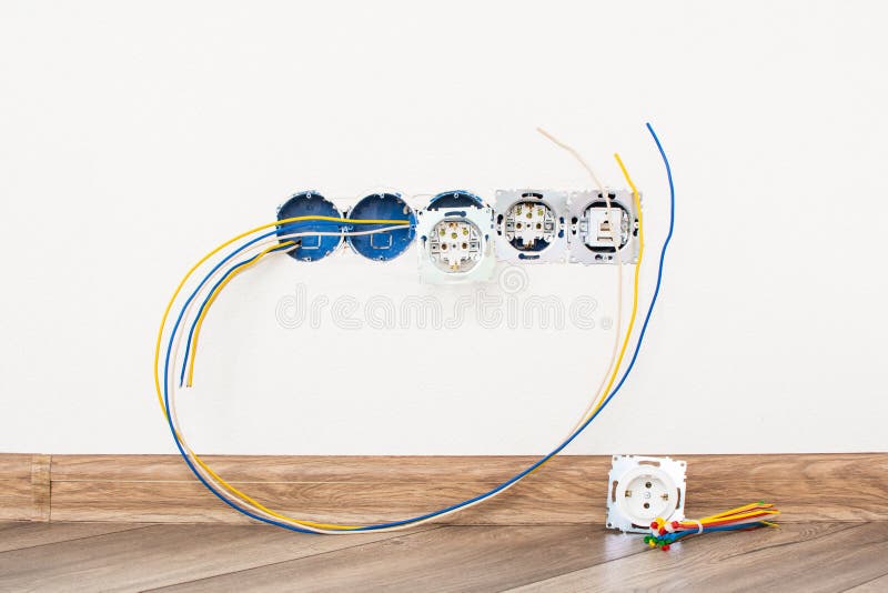 Workplace Electrician. the Process of Installing Sockets in the ...