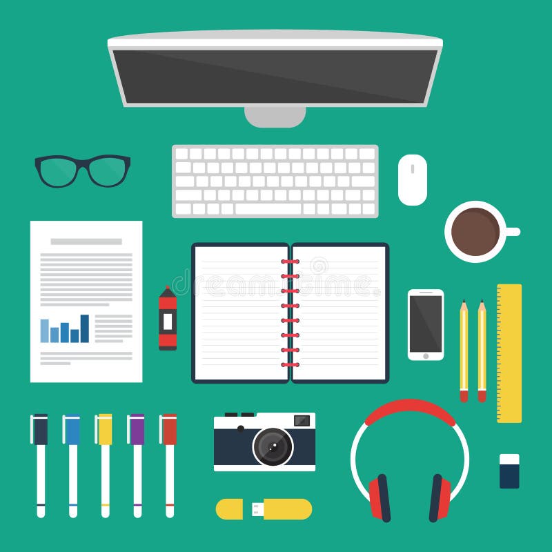 Workplace Elements Flat Design Vector Illustration Stock Vector ...