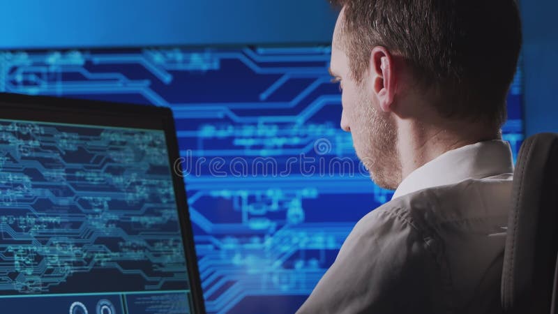 Workplace of an Engineer Developing a Microchip. Professional Coder ...