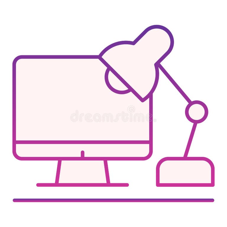 Workplace Flat Icon. Pc and Table Lamp Violet Icons in Trendy Flat ...