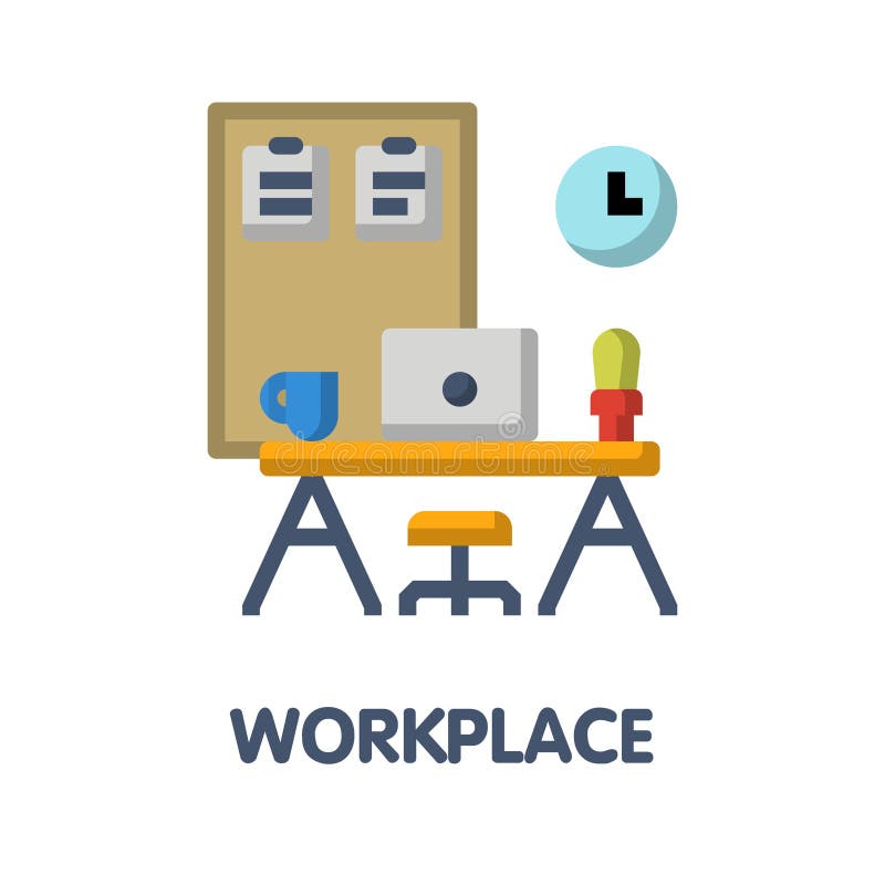 Workplace Flat Icon Style Design Illustration on White Background Stock ...