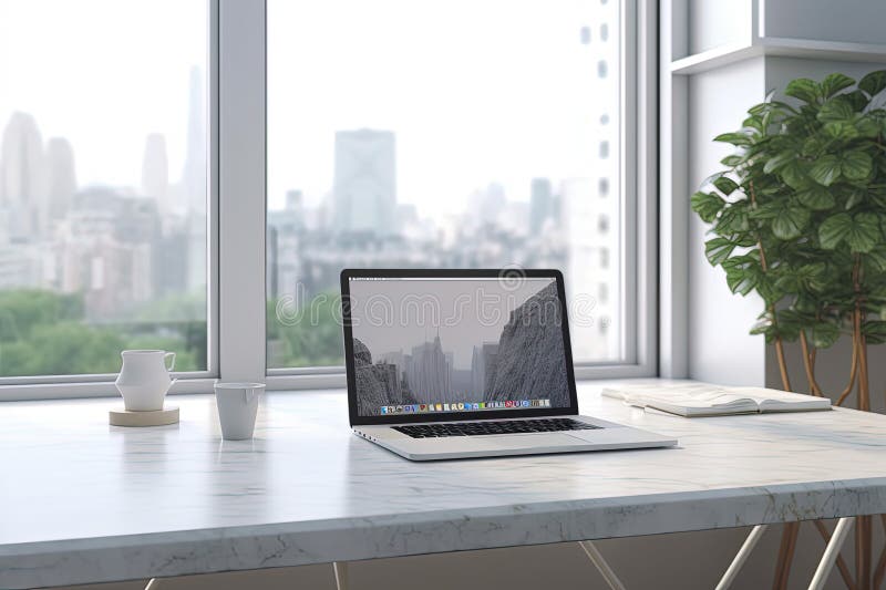 Workplace for Freelancer with Notebook Laptop. Comfortable Work Table ...