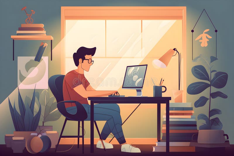 Workplace of Freelancer Working from Home Office, Remotely and Distant ...