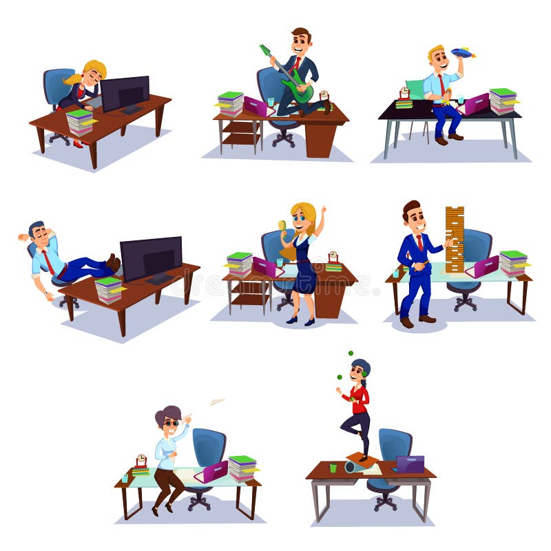 Workplace Fun Work Break Office Procrastination Stock Vector ...