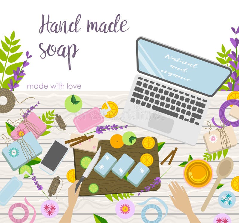 Workplace Hand Made Cosmetics Soap Making Master Stock Illustrations ...