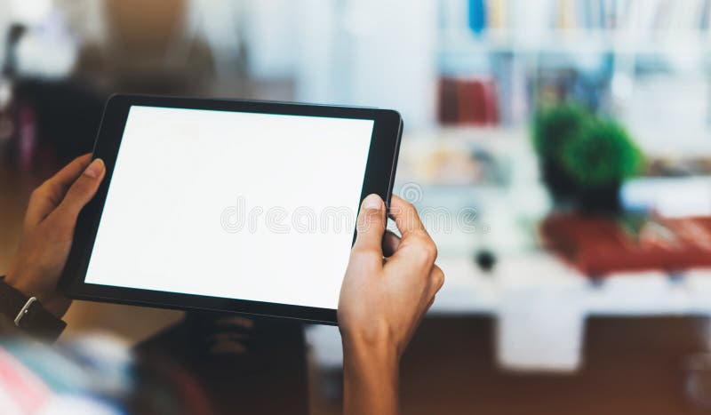 Workplace at Home, Hipster Girl Working Tablet Technology,, Isolation ...