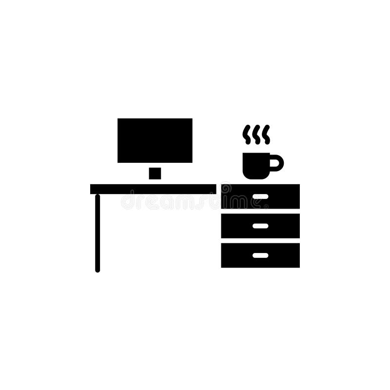 Workplace Icon Set. Desk Office Computer Vector Symbol in a Black ...