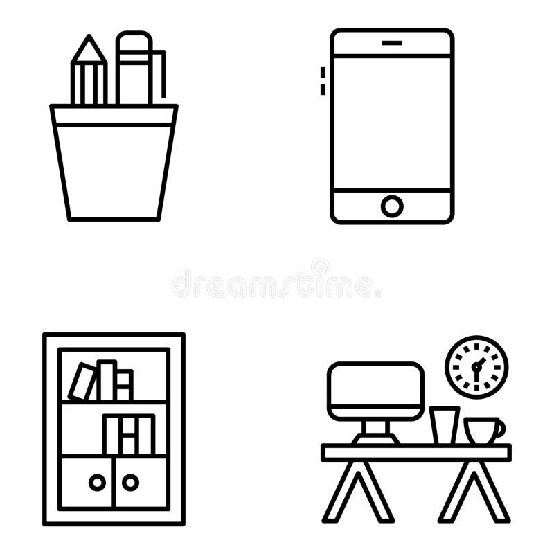 Workplace Icons Collection stock vector. Illustration of case - 152838840