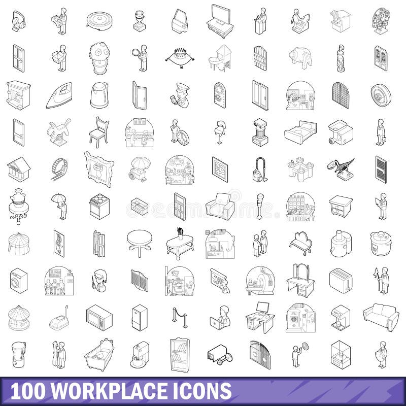 100 Workplace Icons Set, Outline Style Stock Vector - Illustration of ...