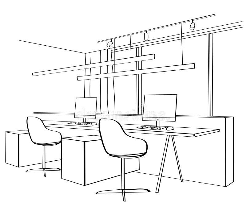 The Workplace Illustration. Office Interior Stock Vector - Illustration ...