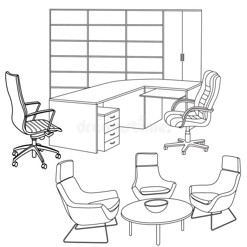 Workplace interior sketch stock illustration. Illustration of armchair ...
