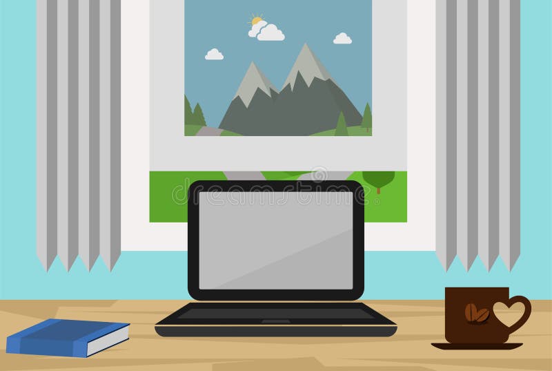 Workplace with Landscape Background Stock Vector - Illustration of ...