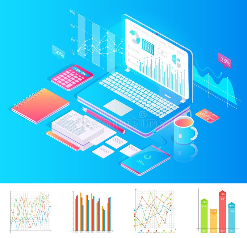 Laptop with Extra Stuff on Table Workplace Concept Stock Vector ...