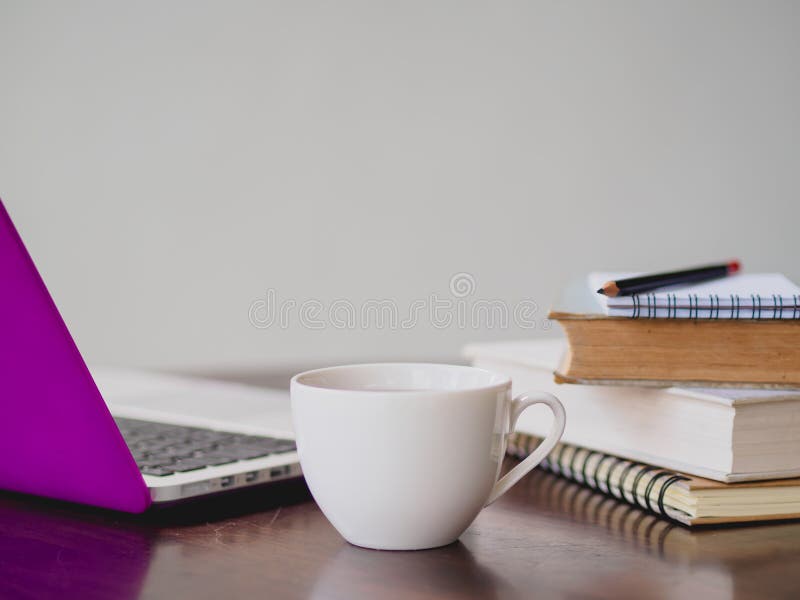 Workplace with Laptop Coffee Stock Image - Image of desk, home: 90470479