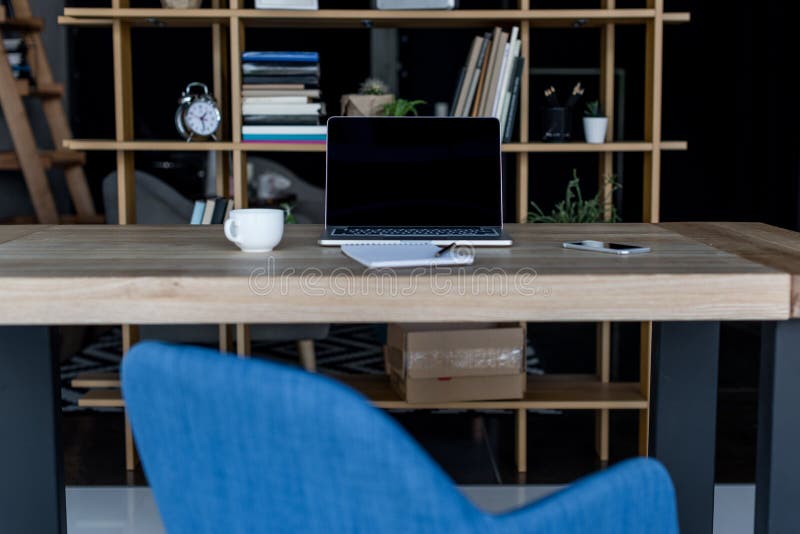 Workplace with Laptop Computer and Coffee Cup Stock Photo - Image of ...