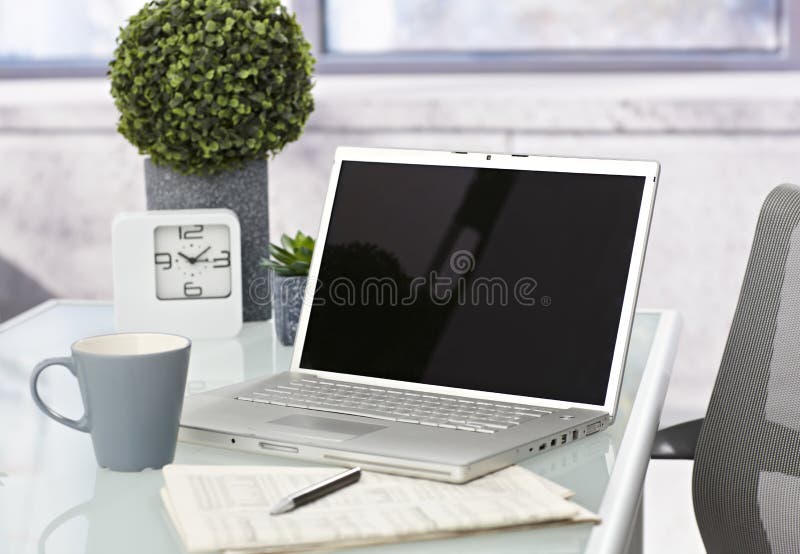 Workplace with laptop stock photo. Image of plants, copyspace - 42323796