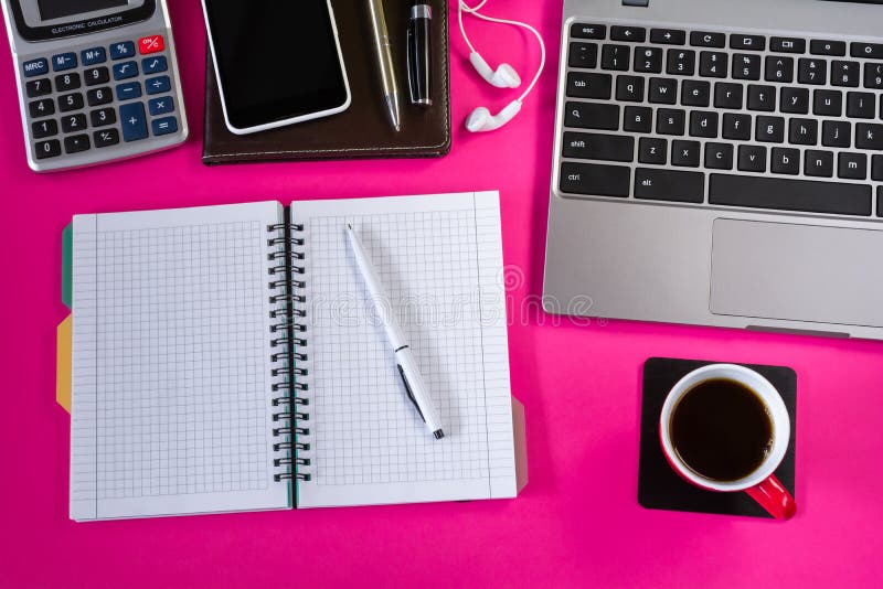 Workplace. Laptop, Cup of Coffee, Notebook and Other Objects on Bright ...