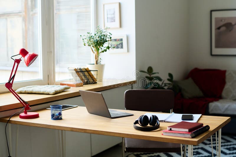 Workplace with Laptop at Home Stock Photo - Image of apartment ...