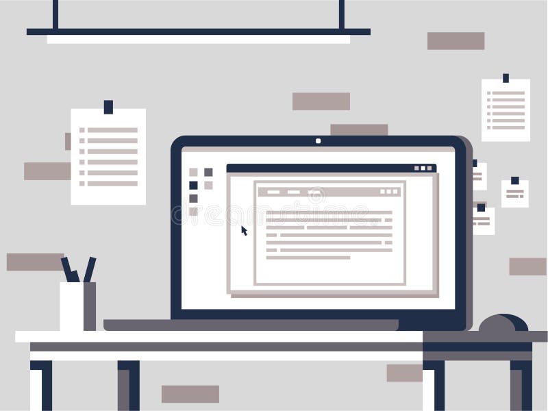 Workplace Laptop Writing Editing Illustration Stock Vector ...