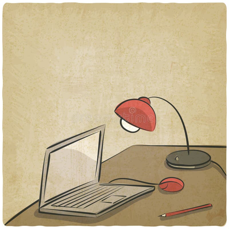 Workplace Laptop Lamp Old Background Stock Illustrations – 52 Workplace ...