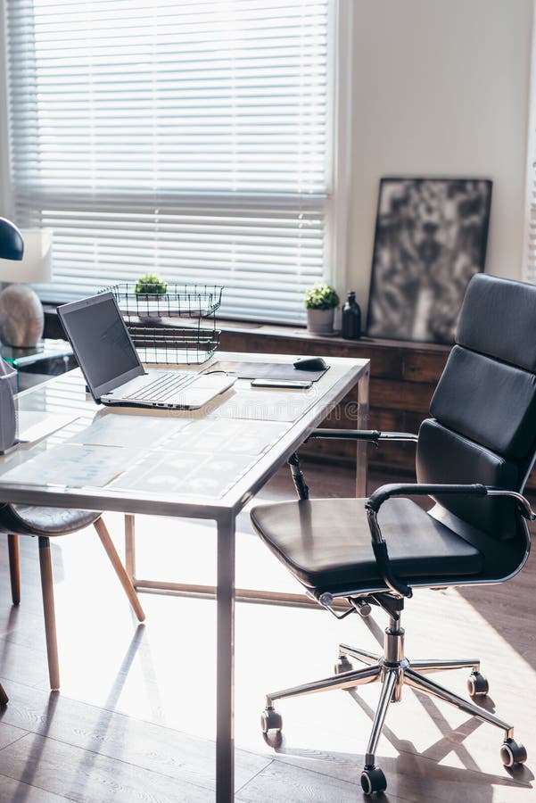 Workplace with Laptop, Office Interior, No People Stock Image - Image ...