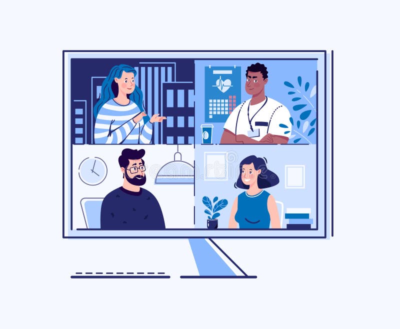 Workplace, Laptop Screen, a Group of People Talking on the Internet ...