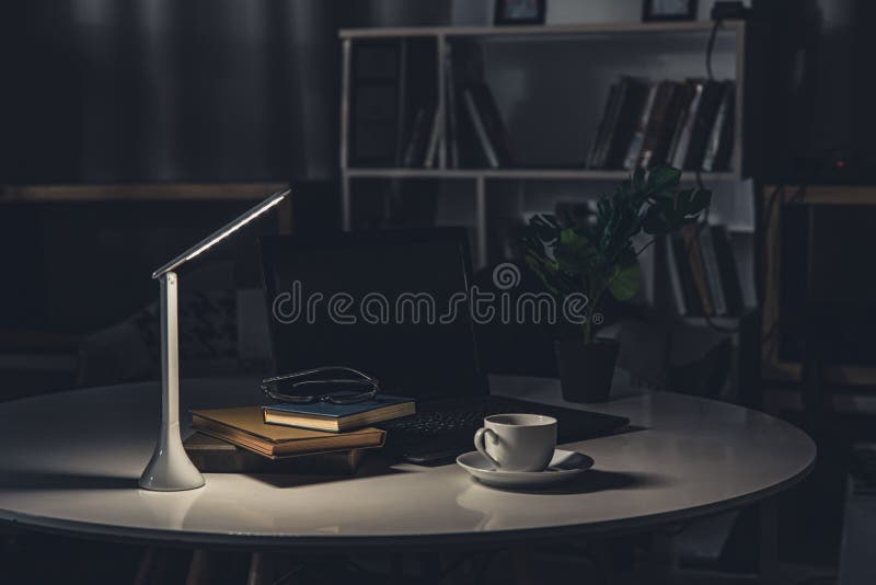 Workplace Late at Night, Night Work Concept. Stock Photo - Image of ...