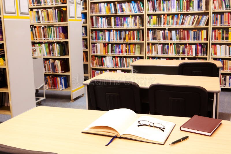 Workplace in library stock image. Image of indoor, library - 17345941