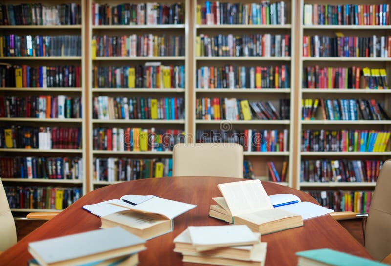 Workplace in library stock image. Image of indoor, library - 17345941