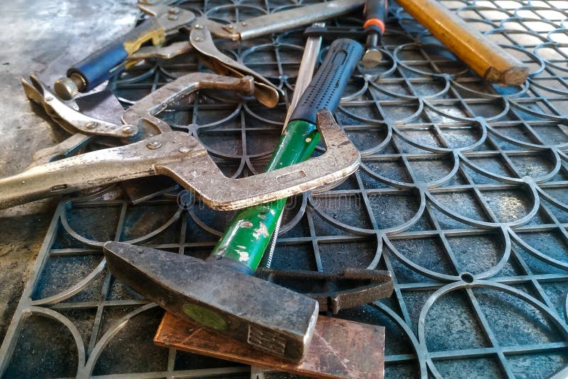 The Workplace of a Locksmith Welder with Different Tools Stock Photo ...