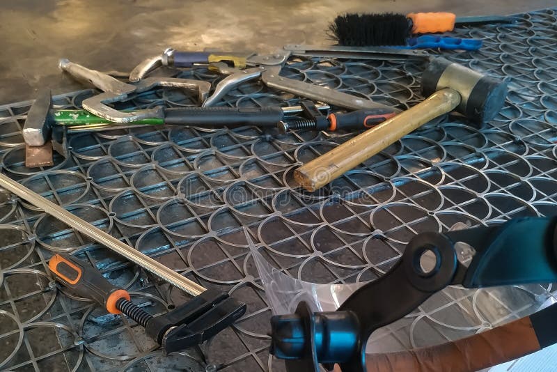The Workplace of a Locksmith Welder with Different Tools Stock Image ...