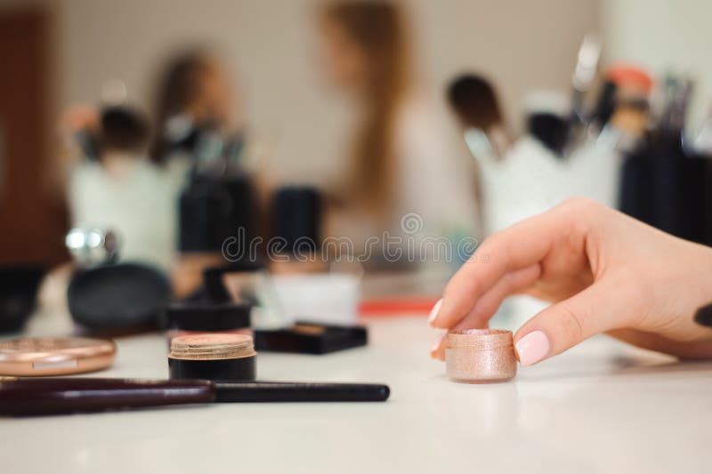 Workplace Makeup Artist. Set of Brushes for Make Up. Stock Image ...