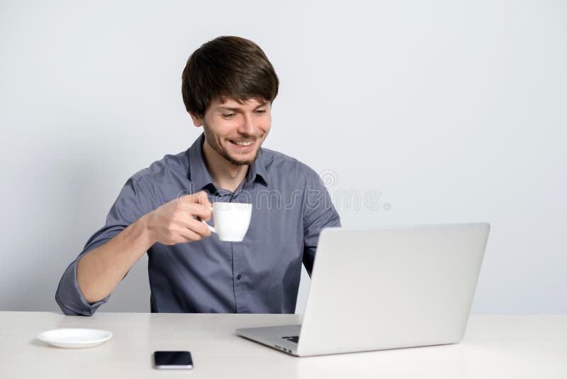 Workplace Man with Notebook Stock Photo - Image of office, emotion ...