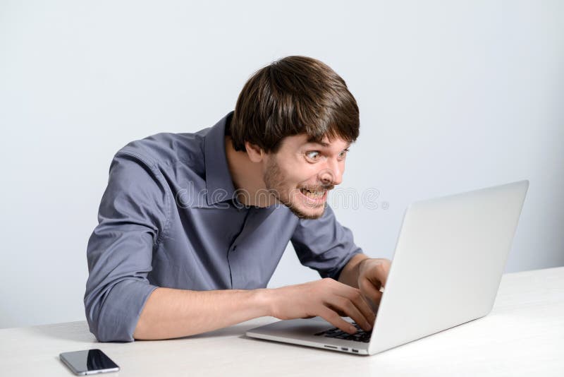 Workplace Man with Notebook Stock Photo - Image of emotional, isolated ...