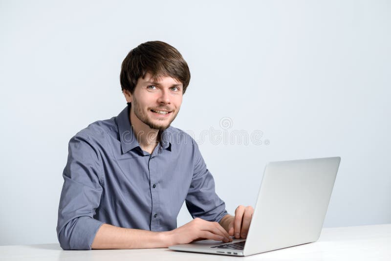 Workplace Man with Notebook Stock Photo - Image of keyboard, figure ...