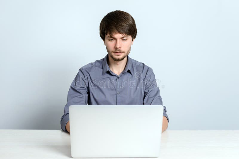Workplace Man with Notebook Stock Image - Image of keyboard, looking ...