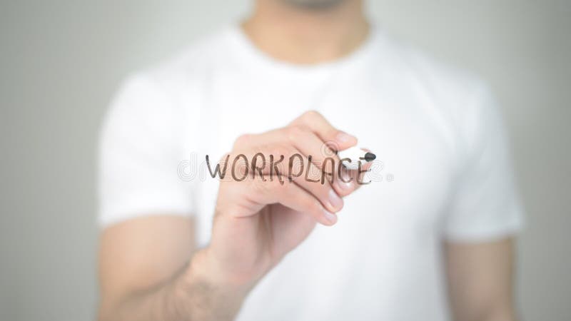 Workplace, Man Writing on Transparent Screen Stock Photo - Image of ...