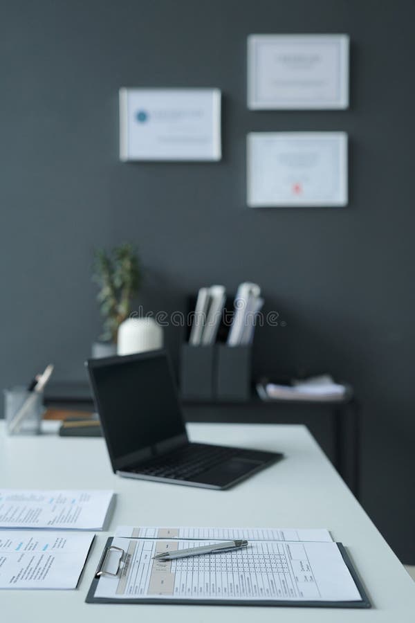 Workplace of Manager with Resumes Stock Photo - Image of business ...