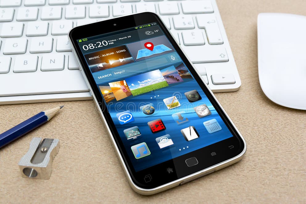 Workplace with Mobile Phone Stock Illustration - Illustration of white ...