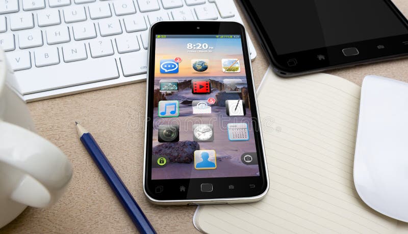Workplace with Mobile Phone Stock Illustration - Illustration of mock ...