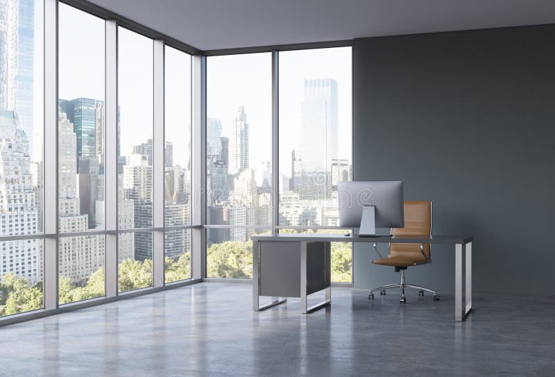 A Workplace in a Modern Corner Panoramic Office with New York View ...