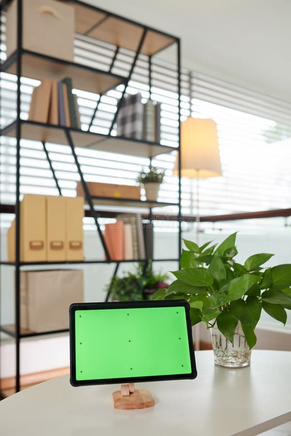 Workplace of Modern Home Office Worker with Tablet with Blank Green ...