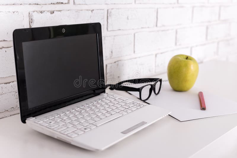 Workplace - Modern Laptop at Home or in Office Stock Photo - Image of ...