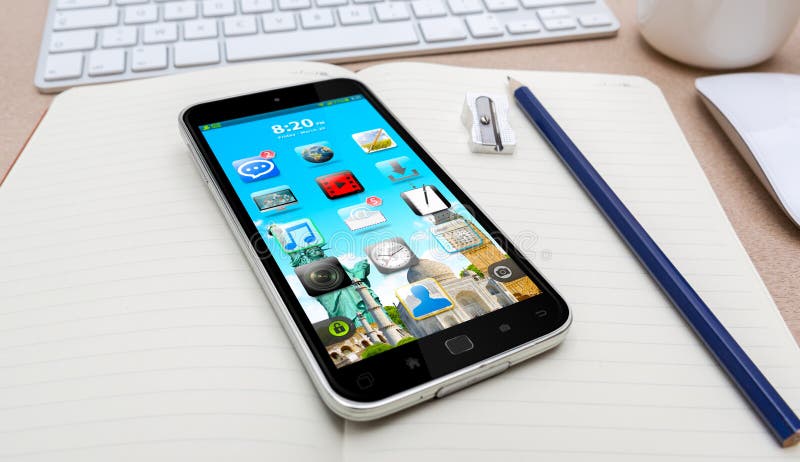 Workplace with Modern Mobile Phone Stock Illustration - Illustration of ...