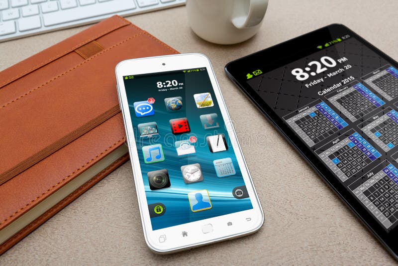 Workplace with Modern Mobile Phone Stock Illustration - Illustration of ...