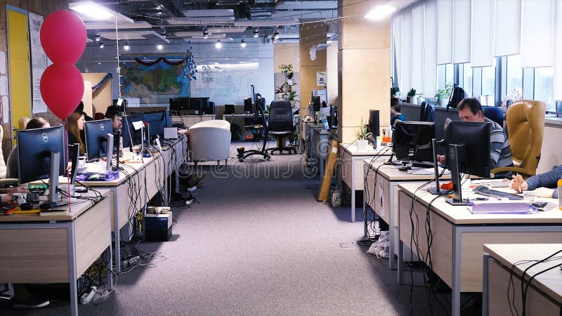 A Workplace in a Modern Panoramic Office with New York View. a Grey ...