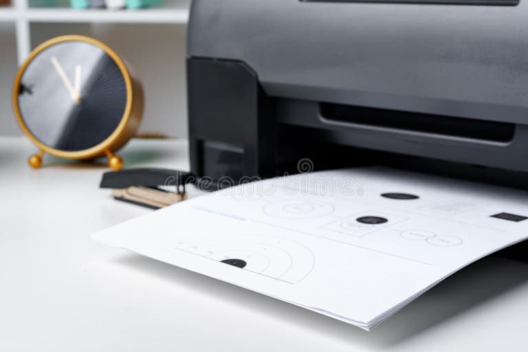 Workplace with Modern Printer and Clock in the Office Stock Image ...