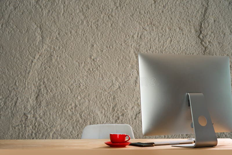 Workplace with Notebook Laptop and Blank Screen Desktop Computer Work ...